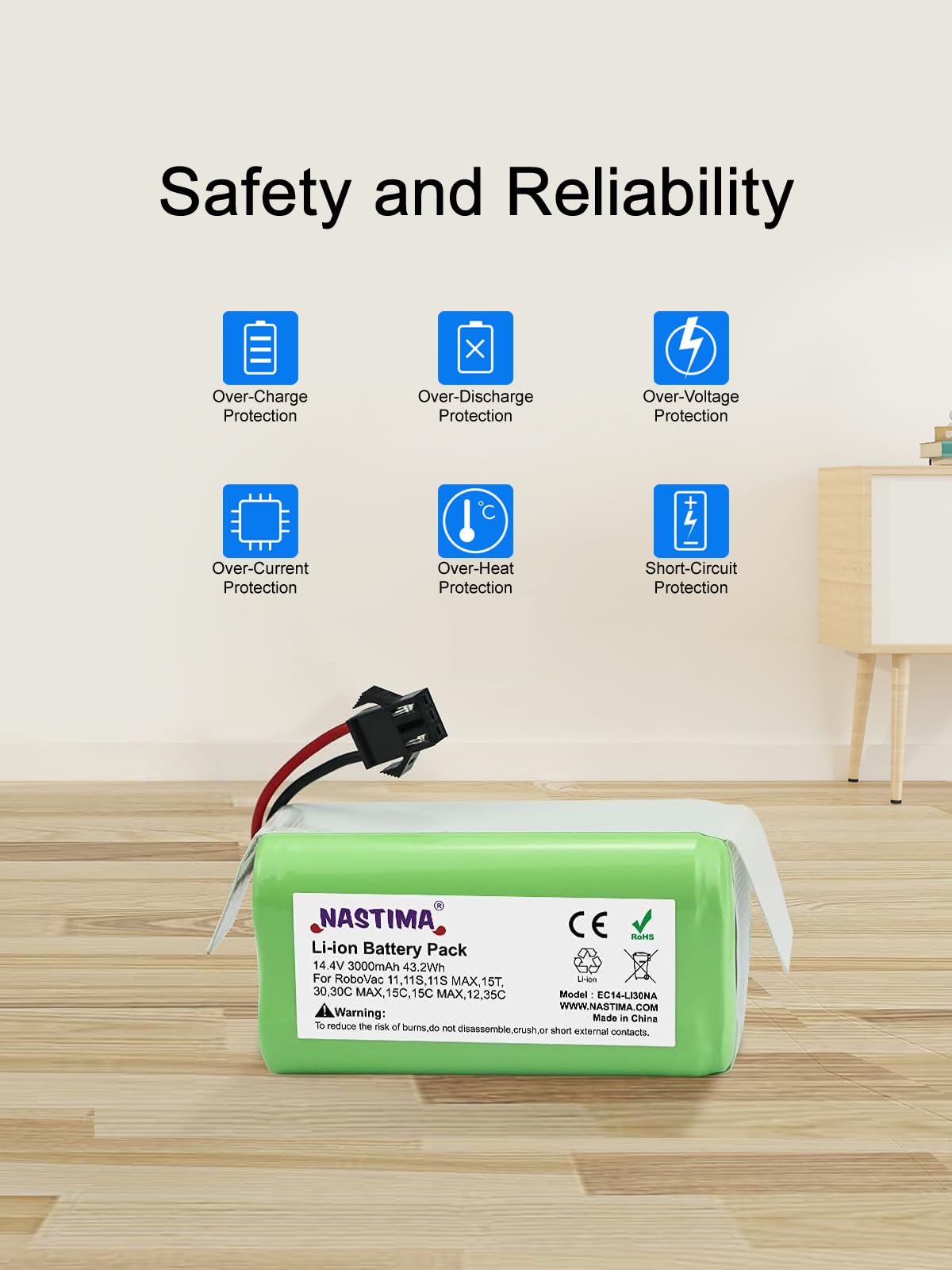 NASTIMA 14.4V 3000mAh Replacement Battery Compatible with Tesvor X500, Ecovacs N79 N79S and Eufy Robovac 11 11S MAX 15C MAX 20C 30C MAX G10 G20 G30