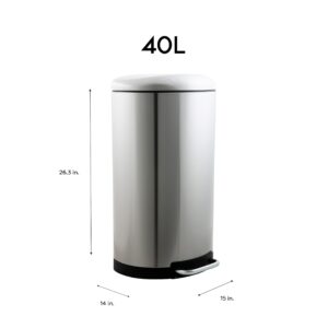 Organize It All 40 L Half Round Step Pedal Trash Bin | Dimensions: 15.75” x 14.17” x 26.4” | Holds 40 Liter | Step Pedal | Hands Free | Finger Proof | Stainless Steel