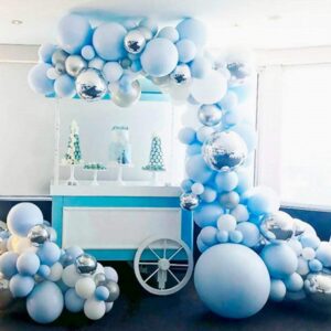 141 PCS Balloons Garland Set,Blue Silver Balloon Decorative Garland Kit Macaron Metal Balloon Arch for Bridal Shower Baby Shower Party Birthday Party Decoration(Blue)