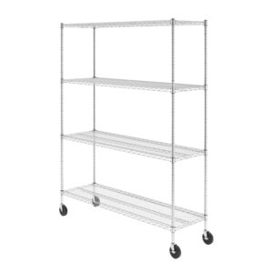 saferacks - nsf certified storage shelves, zinc, heavy duty steel wire unit with wheels and adjustable feet, garage or bakers rack, kitchen, pantry shelf - (18"x60"x72" 4-tier) (silver)