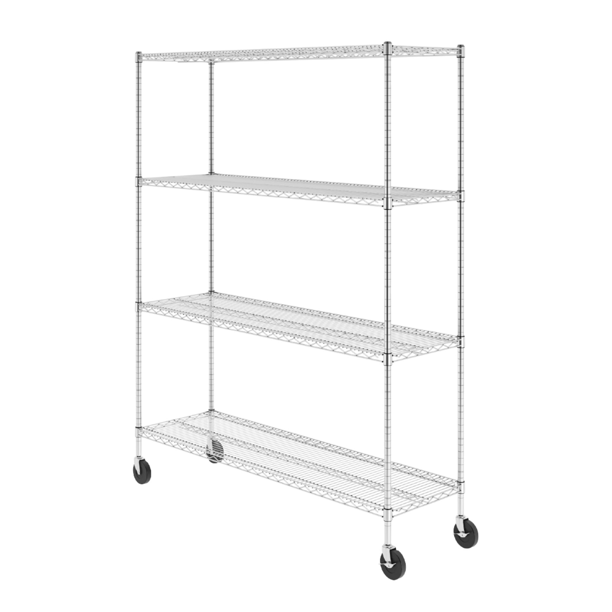 SafeRacks - NSF Certified Storage Shelves, Zinc, Heavy Duty Steel Wire Unit with Wheels and Adjustable Feet, Garage or Bakers Rack, Kitchen, Pantry Shelf - (18"x60"x72" 4-Tier) (Silver)