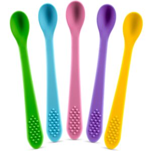 baby spoons first stage silicone baby spoon – self feeding baby utensils – infant spoons first stage baby feeding spoon - soft & gentle on gums - bpa free silicone baby spoons set