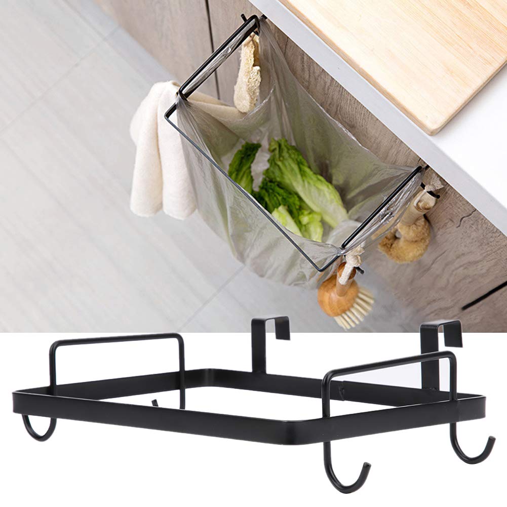 Jiawu Trash Storage Holder, Trash Bag Rack Hanging Trash Bag Holder Iron Hook Designed for Household Kitchen Cabinets Doors and Cupboards(Black)