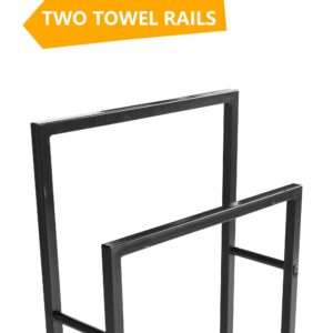 HAHRIR 2-Tier Metal Towel Rack Modern Freestanding Black Towel Rack, Bathroom Metal Storage Towel Rack, Black