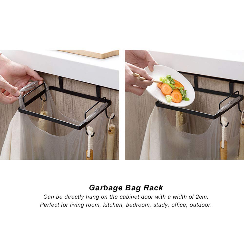 Jiawu Trash Storage Holder, Trash Bag Rack Hanging Trash Bag Holder Iron Hook Designed for Household Kitchen Cabinets Doors and Cupboards(Black)