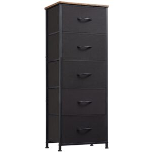 somdot tall dresser for bedroom with 5 drawers, storage chest of drawers with removable fabric bins for closet bedside nursery laundry living room entryway hallway, black