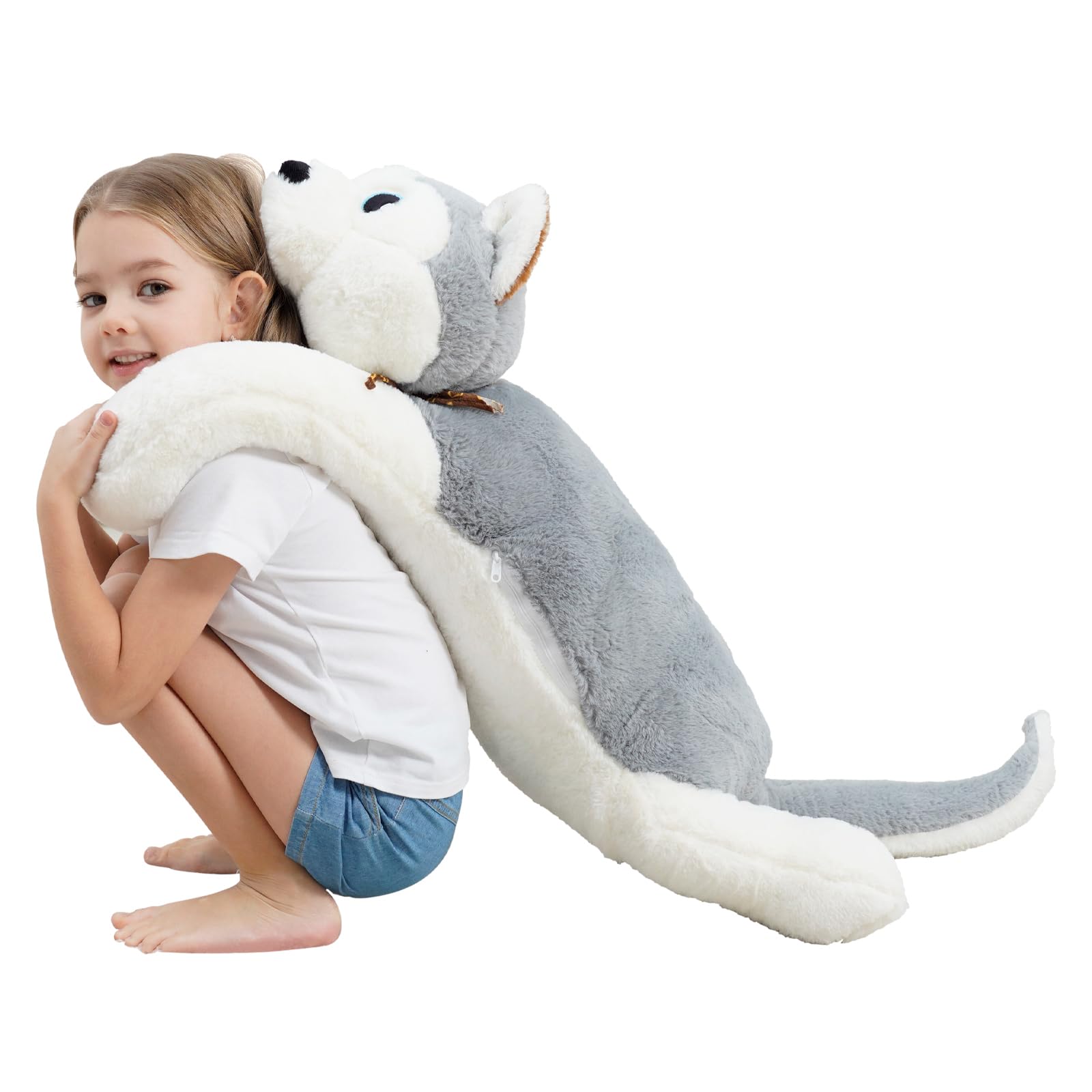 39.3 inch Jumbo Husky Stuffed Animals, Giant Wolf Dog Plush Toys, Cute Soft Big Plushies Large Puppy Pillow, Gift for Kids, Halloween, Christmas, Thanksgiving, Birthdays