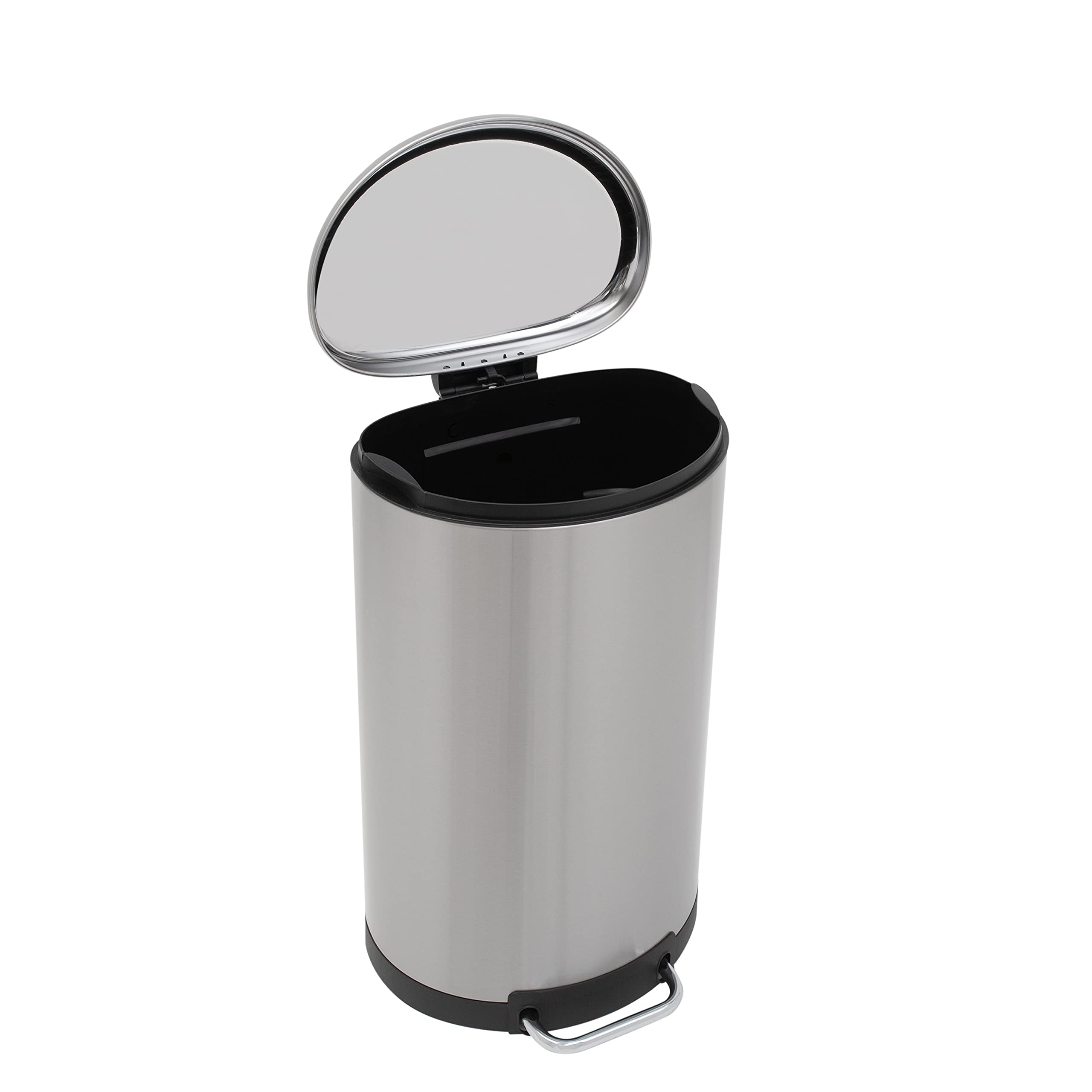 Organize It All 40 L Half Round Step Pedal Trash Bin | Dimensions: 15.75” x 14.17” x 26.4” | Holds 40 Liter | Step Pedal | Hands Free | Finger Proof | Stainless Steel