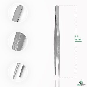 XTRM CRAFT Thumb Dressing Forceps, Mulipurpose Tweezer Stainless Steel, Serrated Tip Straight 5.5 Inch