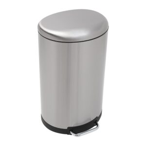 organize it all 40 l half round step pedal trash bin | dimensions: 15.75” x 14.17” x 26.4” | holds 40 liter | step pedal | hands free | finger proof | stainless steel