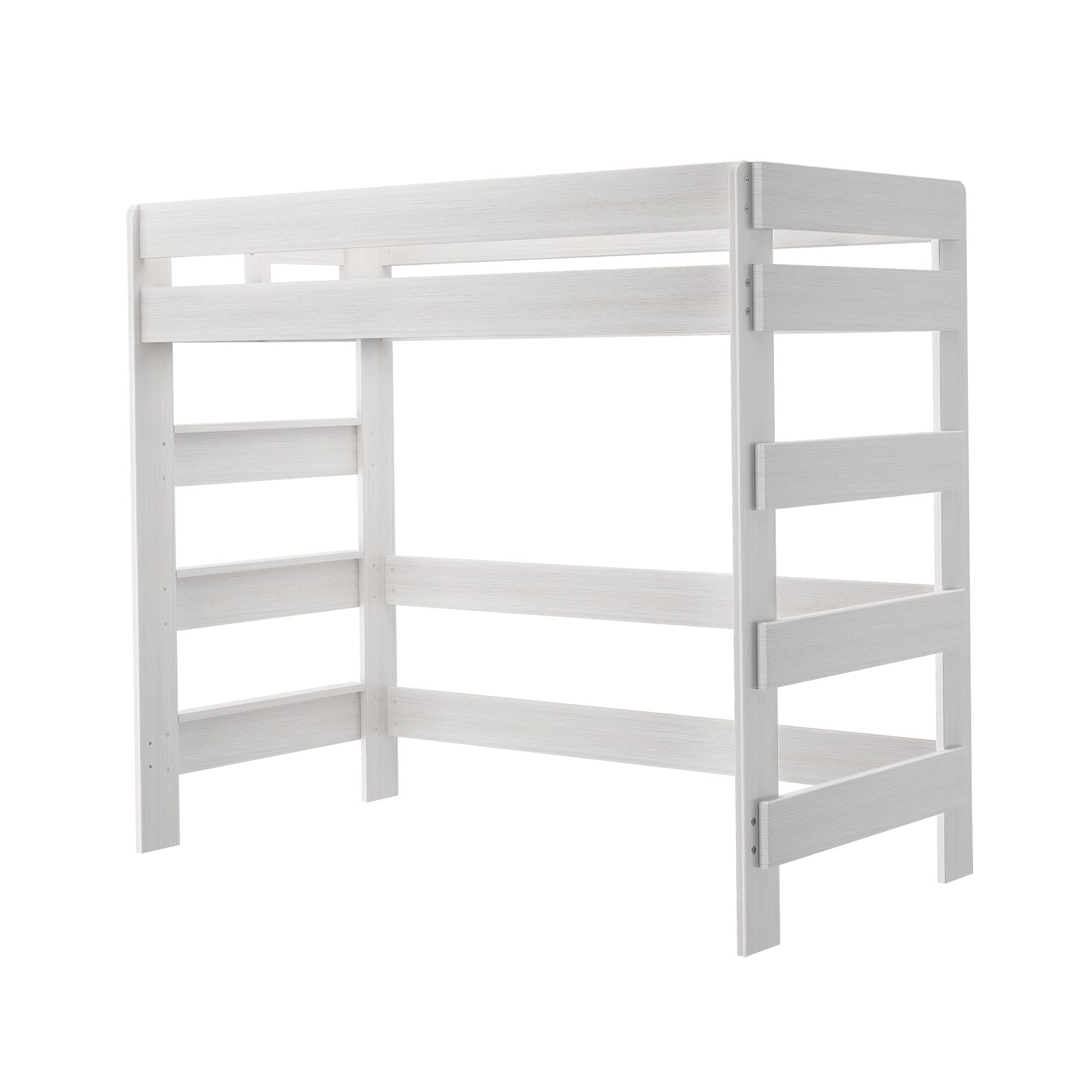 Max & Lily Modern Farmhouse High Loft Bed, Twin Bed Frame For Kids, White Wash