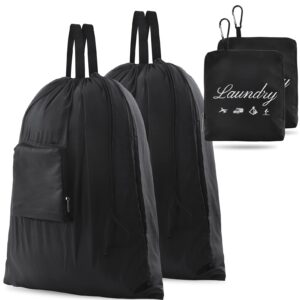 2 pcs travel laundry bag, jhx dirty clothes bag 【upgraded】 with handles and aluminum carabiner, collapsible laundry bag for travel, camp, fitness, and students（black） 24"l x 21"w