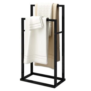 hahrir 2-tier metal towel rack modern freestanding black towel rack, bathroom metal storage towel rack, black