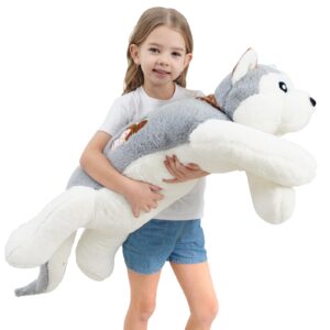 39.3 inch jumbo husky stuffed animals, giant wolf dog plush toys, cute soft big plushies large puppy pillow, gift for kids, halloween, christmas, thanksgiving, birthdays