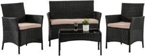 outdoor patio furniture sets 4 pieces patio set rattan chair wicker sofa conversation set patio chair for backyard lawn porch poolside balcony garden furniture sets with coffee table (black)