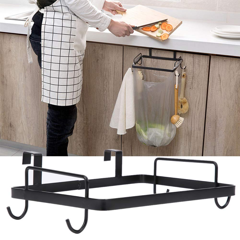 Jiawu Trash Storage Holder, Trash Bag Rack Hanging Trash Bag Holder Iron Hook Designed for Household Kitchen Cabinets Doors and Cupboards(Black)