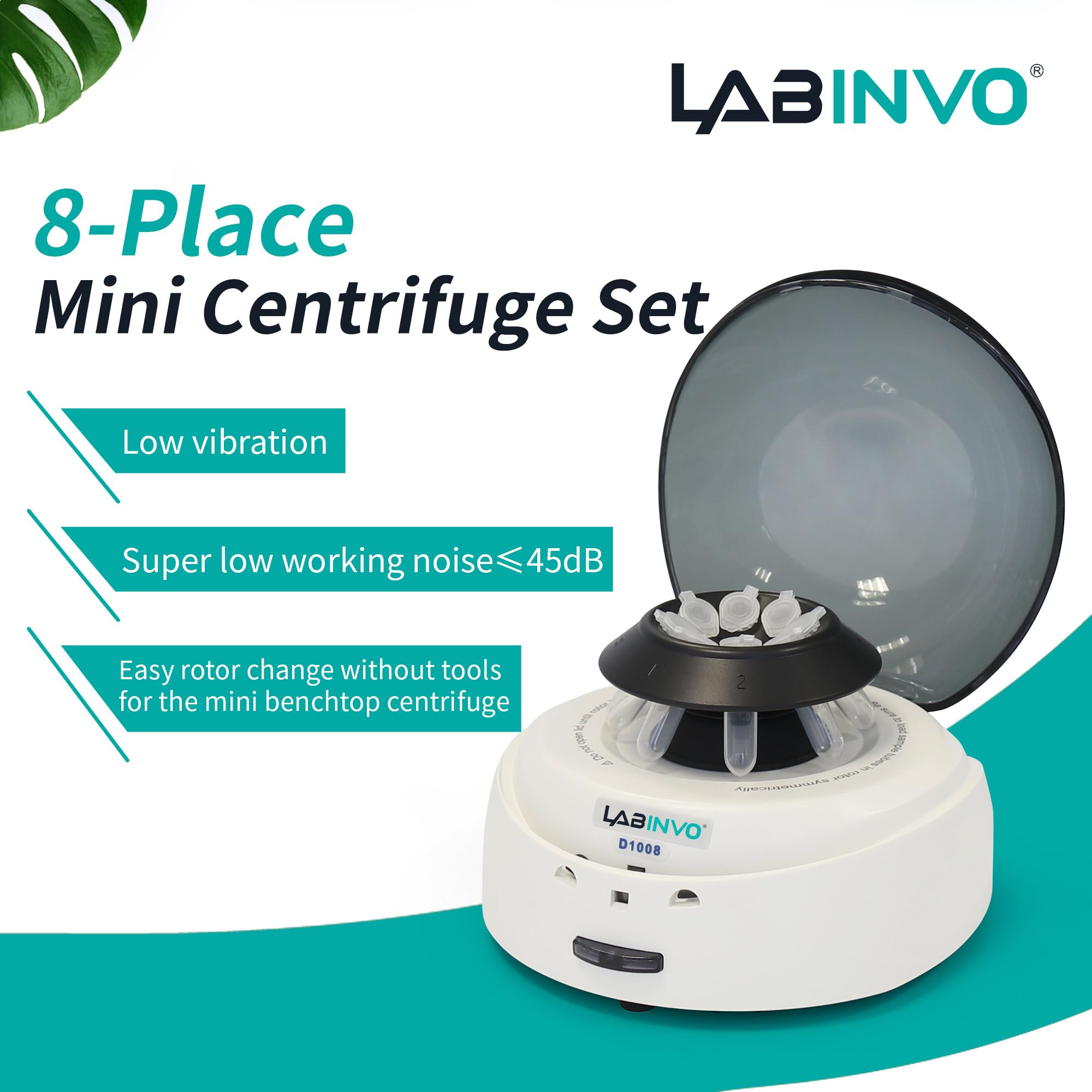 LABINVO 8-Place Mini Centrifuge Set, 7000RPM Benchtop Centrifuge Machine,2 Interchangeable Rotors,0.2mL×32 PCR Strips &0.2mL×4 PCR 8 Strips, with 500pcs of 2ml Micro-centrifuge Tubes, IN-MPS001