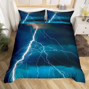 castle fairy lightning bedding set,lightning storm duvet cover for kids teen boys girls,blue and white comforter cover decorative room,natural weather quilt cover with 2 pillowcases,full size