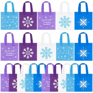 20pcs snowflake party favors bag, winter frozen non-woven candy treat bags, winter theme goodie gifts tote bags for kids snowflake holiday party winter wonderland birthday baby shower party supplies