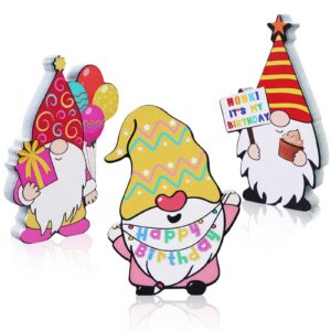 obangong 3 pcs wooden happy birthday gnomes self-standing gnome table decorations birthday gnomes table signs tray gnome decor for home,garden birthday party