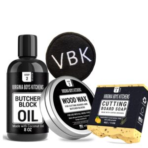 virginia boys kitchens butcher - block oil - no mineral oil - food grade conditioner and oil - use for wooden cutting boards - full size wax and oil and wax applicator and soap - gift packaging