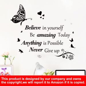 Inspirational Wall Stickers Quotes Letter Wall Art Stickers Motivational Removable Wall Decor Positive Word Butterfly decals Peel and Stick for Bedroom Living Room Hallways Family Office Classroom