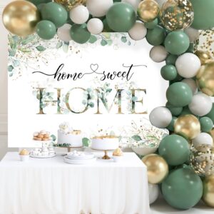 Mocsicka Housewarming Home Sweet Backdrop 7x5ft Greenery Eucalyptus Leaves Bridal Shower Party Decorations Banner New House Party Decor Photography Background