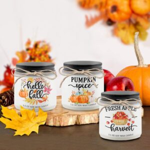 Fall Candles Gift Box Set Hello Fall Pumpkin Spice Fresh Apple Harvest Autumn Holiday Centerpiece Decoration Fall Thanksgiving Presents for Her Set of 3