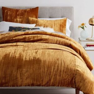 The Harry Creations 3 Pcs Set Solid Pattern Velvet Bedding Ultra Donna Crushed Luxury Boho Duvet Cover (Crush- Gold, Super King 98" x 104")