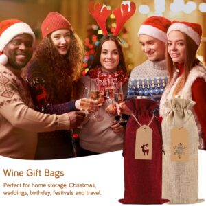 JOICEE 12pcs Burlap Wine Gift Bags, Burlap Jute Wine Bottle Covers Bags Reusable Jute Wine Bags with Drawstring for Christmas Wedding Party