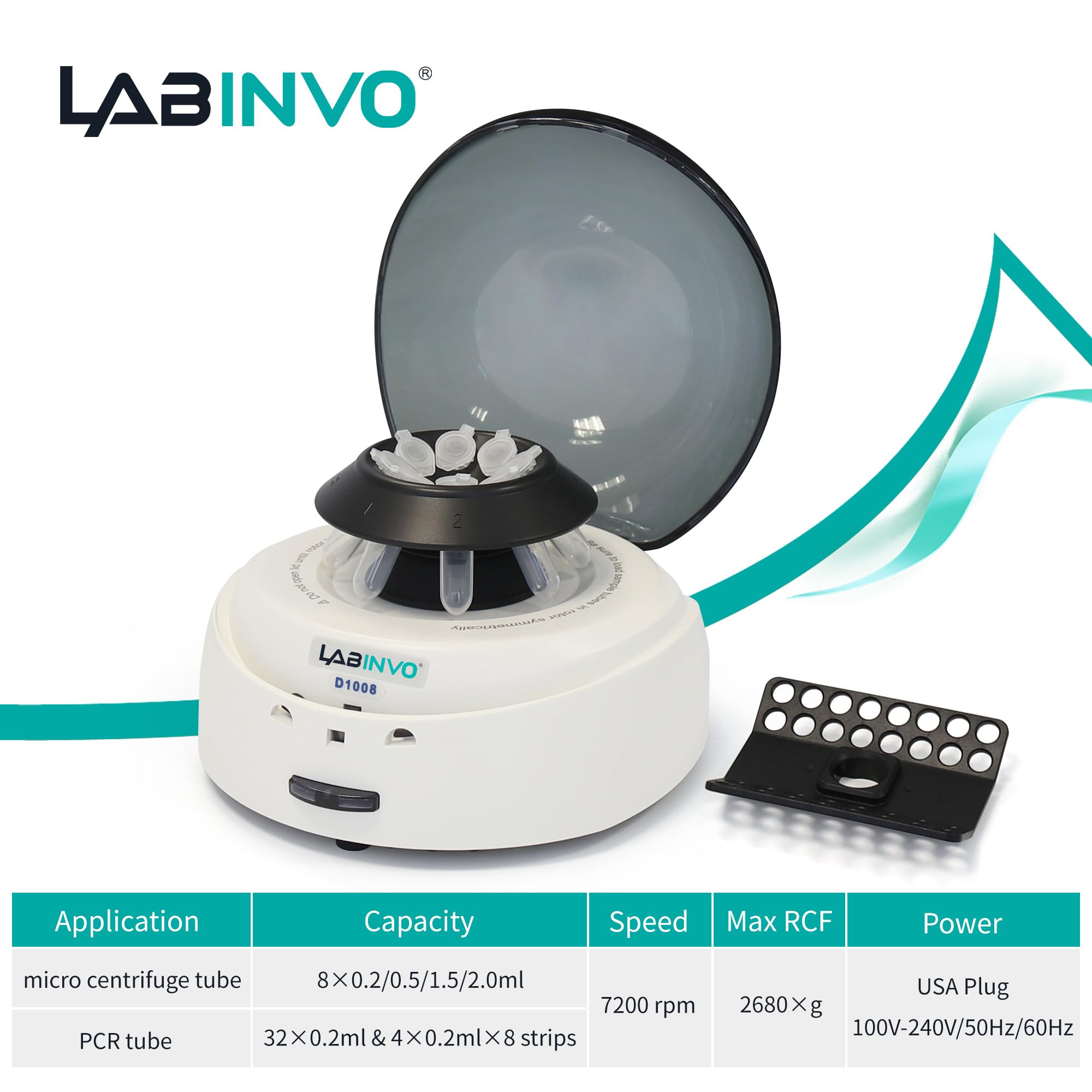 LABINVO 8-Place Mini Centrifuge Set, 7000RPM Benchtop Centrifuge Machine,2 Interchangeable Rotors,0.2mL×32 PCR Strips &0.2mL×4 PCR 8 Strips, with 500pcs of 2ml Micro-centrifuge Tubes, IN-MPS001