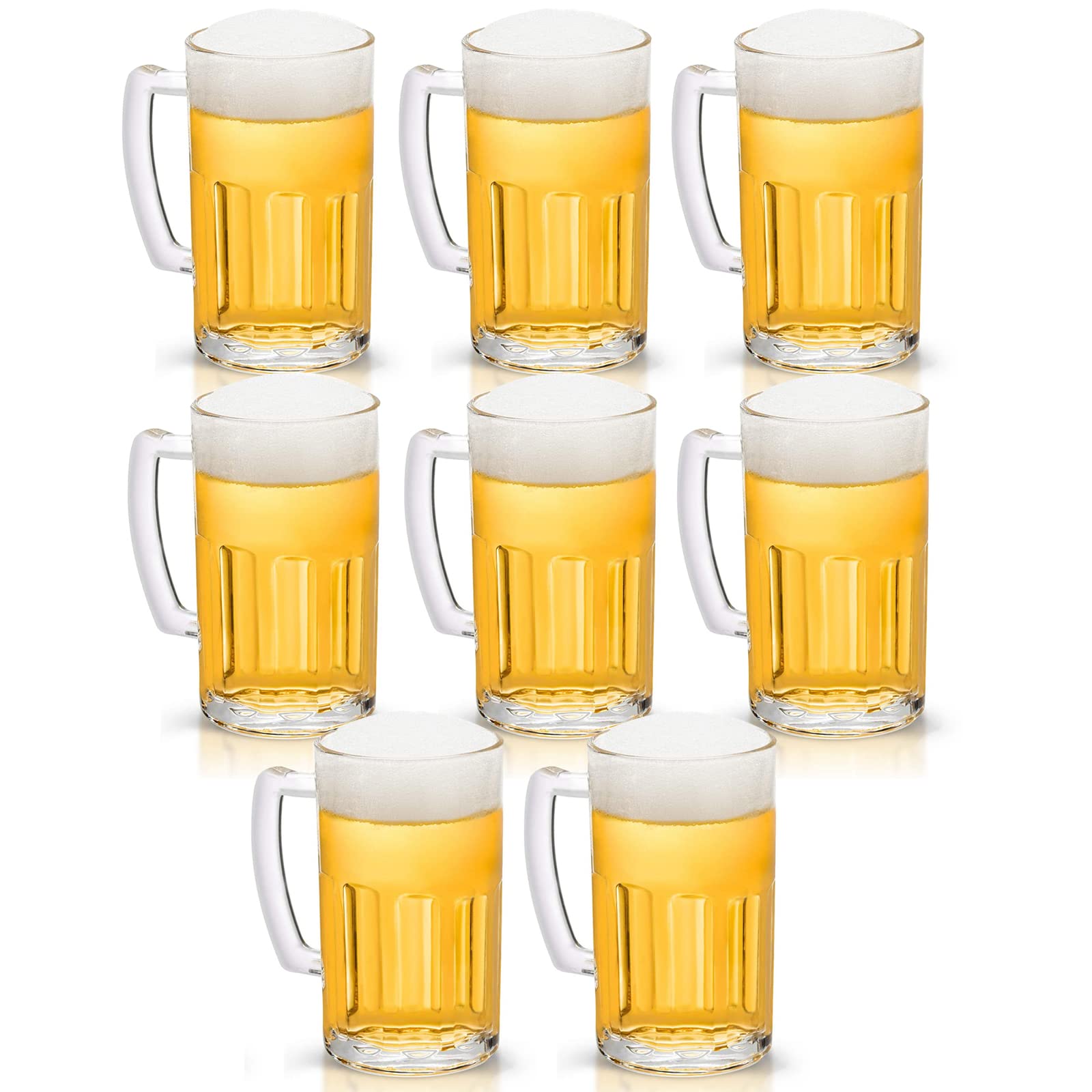 COKTIK 8 Pack Heavy Large Beer Glasses with Handle - 20 Ounce Glass Steins, Classic Beer Mug glasses Set