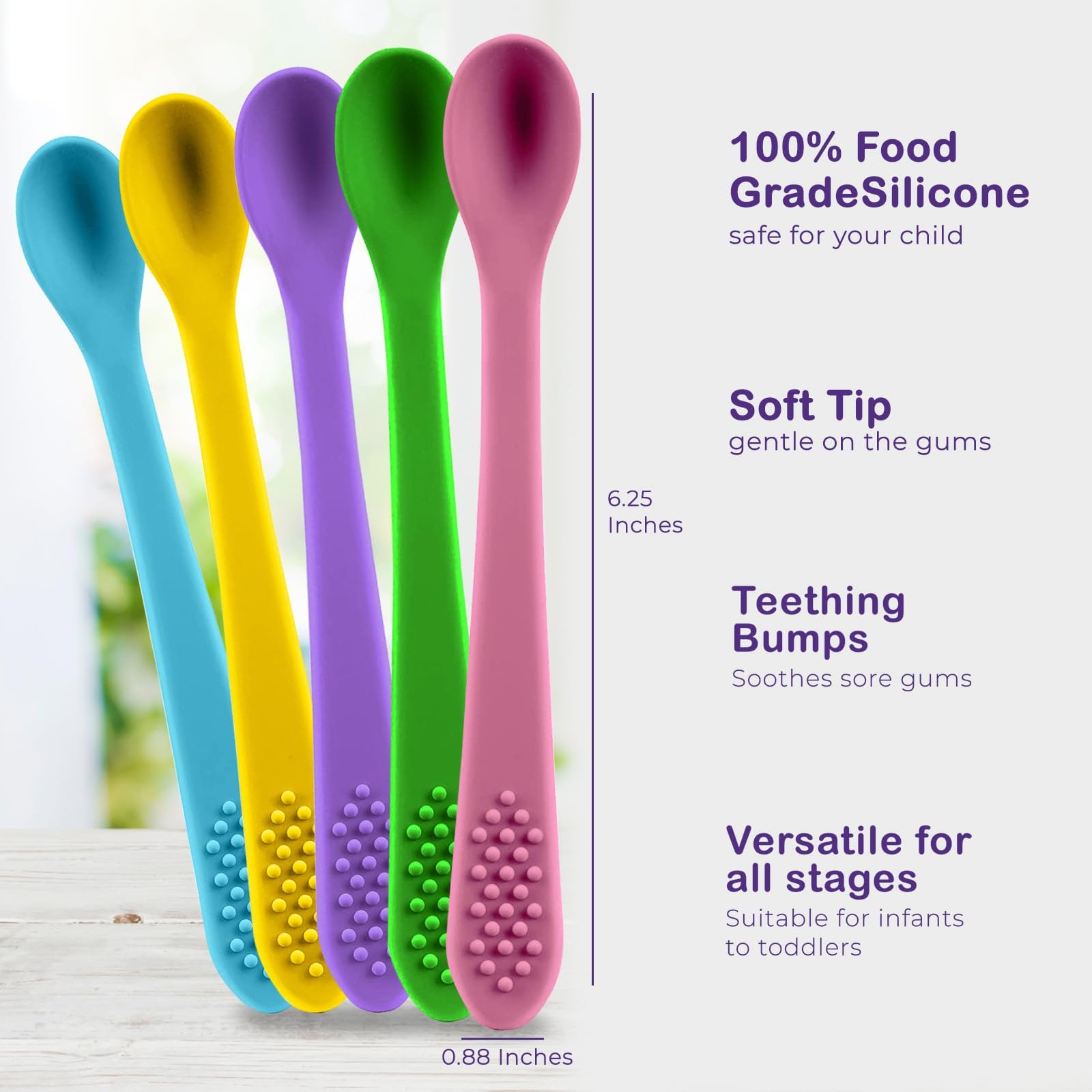 Baby Spoons First Stage Silicone Baby Spoon – Self Feeding Baby Utensils – Infant Spoons First Stage Baby Feeding Spoon - Soft & Gentle on Gums - BPA Free Silicone Baby Spoons Set