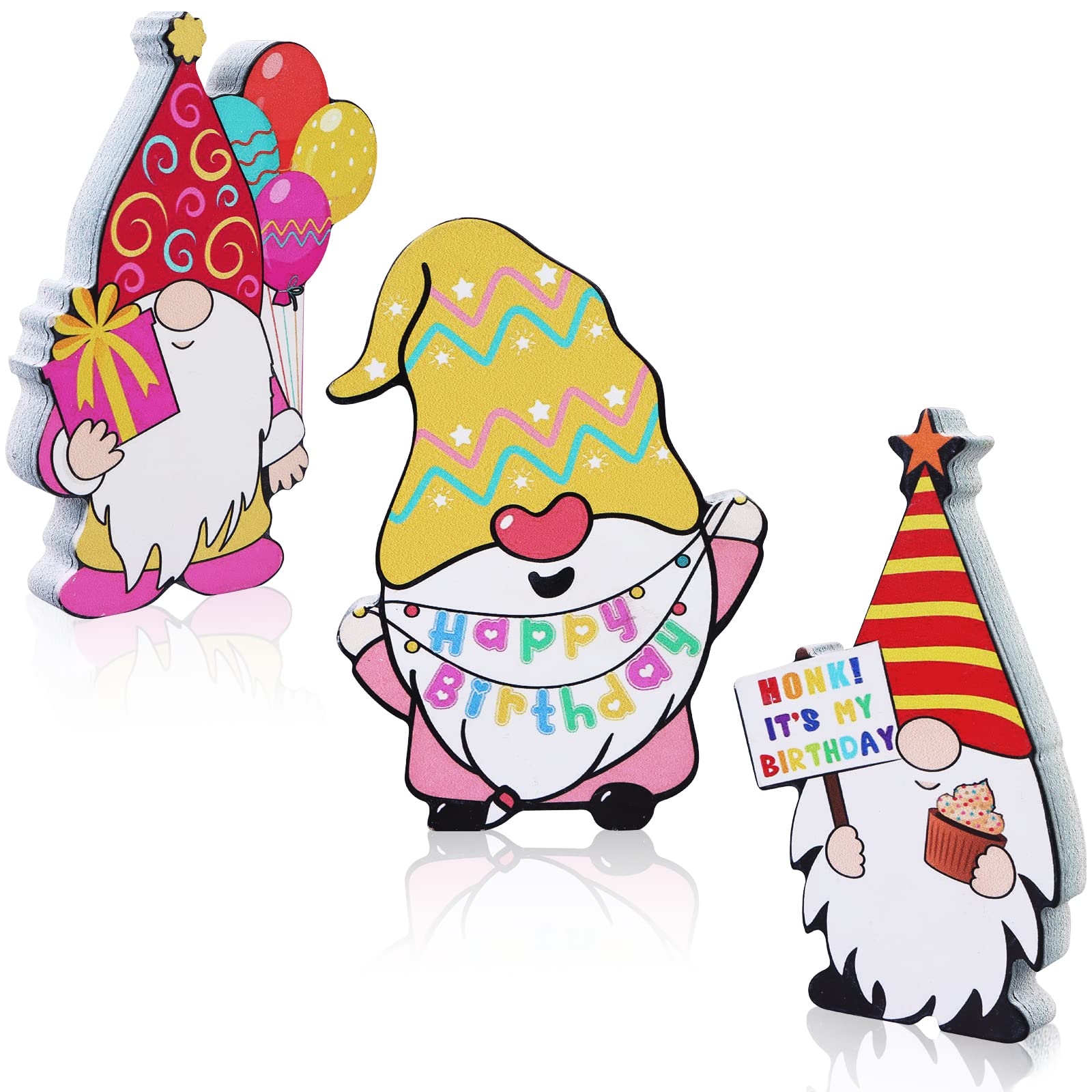 OBANGONG 3 PCS Wooden Happy Birthday Gnomes Self-Standing Gnome Table Decorations Birthday Gnomes Table Signs Tray Gnome Decor for Home,Garden Birthday Party