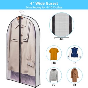 40" Garment Bags for Travel, Suits Bag with 4" Gusset for Hanging Clothes, Wutrye Closet Clothes Organizer Storage Protector Cover for Sweater Coat Jacket Shirts 5 Packs-White