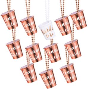 maitys 12 pieces bride plastic beaded bridal shot glass necklace gold foil for bachelorette party bridal party necklaces (white, rose gold)