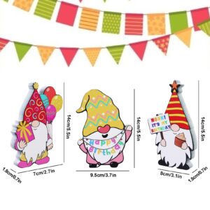 OBANGONG 3 PCS Wooden Happy Birthday Gnomes Self-Standing Gnome Table Decorations Birthday Gnomes Table Signs Tray Gnome Decor for Home,Garden Birthday Party