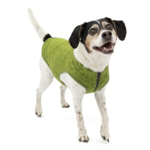 kurgo core dog sweater, knit dog sweater with fleece lining, cold weather pet jacket, zipper opening for harness, adjustable neck, year-round sweater for small dogs (heather green, small)