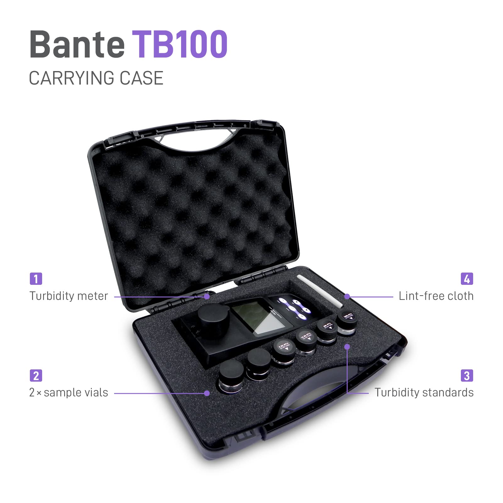 Bante TB100 Portable Turbidity Meter | Turbidimeter Kit | 2 to 5 Points Calibration, Selectable Turbidity Units - NTU/FNU/EBC/ASBC, 100 Sets of Data Storage, USB Interface