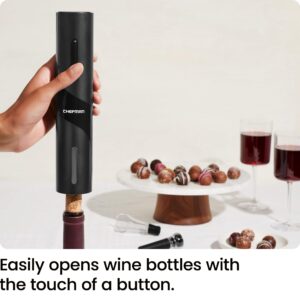 Chefman Electric Wine Opener Makes Opening Bottles Fast, Foolproof, And Fun! Black, Battery-Operated 4-Piece Corkscrew Set Comes With A Foil Cutter, Pourer, And Vacuum Stopper