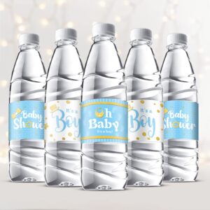 39 pieces baby shower water bottle labels shower water bottle stickers wrappers waterproof baby shower labels for baby shower party decoration (blue boy style)