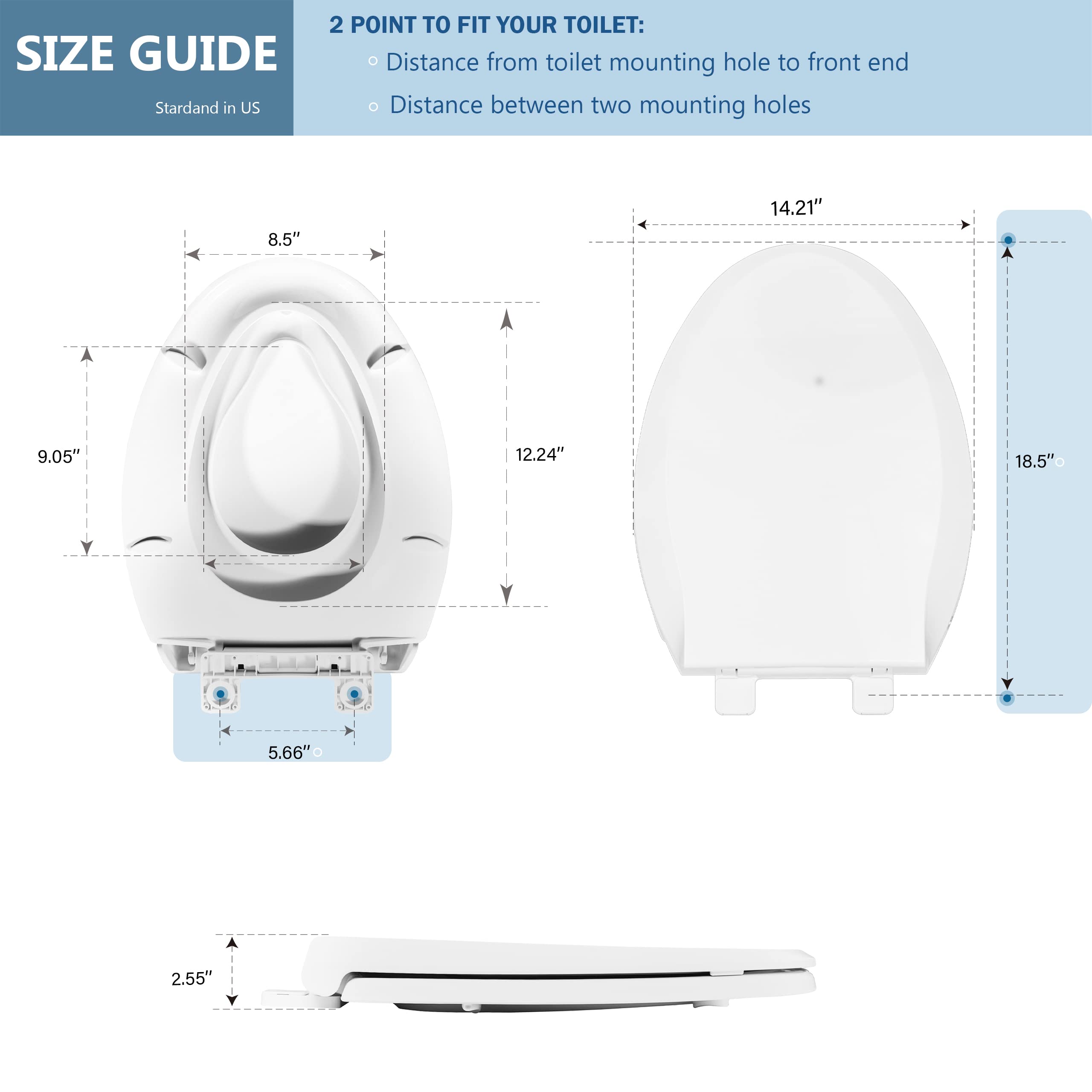 JINGZE Elongated Toilet Seat Built-In Potty Training Seat, Soft Quiet Close Non-Slip Seat, Easy to Install & Clean,Magnetic Kids Seat and Cover for Elongated Oval Toilets,White