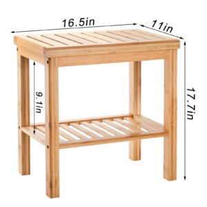 SOUJOY Bamboo Shower Bench, Bath Seat Stool, Spa Foot Rest Shaving Stool, Storage Shelf for Shampoo Towel, Works in Inside Bathroom, Living Room, Bedroom, Garden Leisure