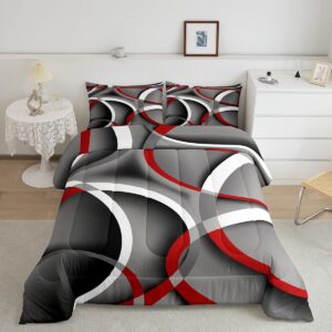 stripes comforter set queen kids teens gray black red swirls room decor abstract stripes circle bedding set,soft lightweight modern simple style duvet,youth young man quilt,1 comforter + 2 pillowcase