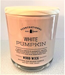 scentsational candle co. scented coconut wax blend candle white pumpkin fragrance in glossy blush pink jar with wooden wick