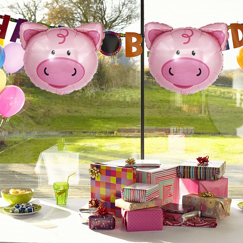 HORUIUS Pig Balloons Pink Pig Shaped Foil Mylar Balloon Farm Animals Balloons for Baby Shower Farm Animals Theme Birthday Party Supplies Decorations 5PCS