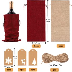 JOICEE 12pcs Burlap Wine Gift Bags, Burlap Jute Wine Bottle Covers Bags Reusable Jute Wine Bags with Drawstring for Christmas Wedding Party