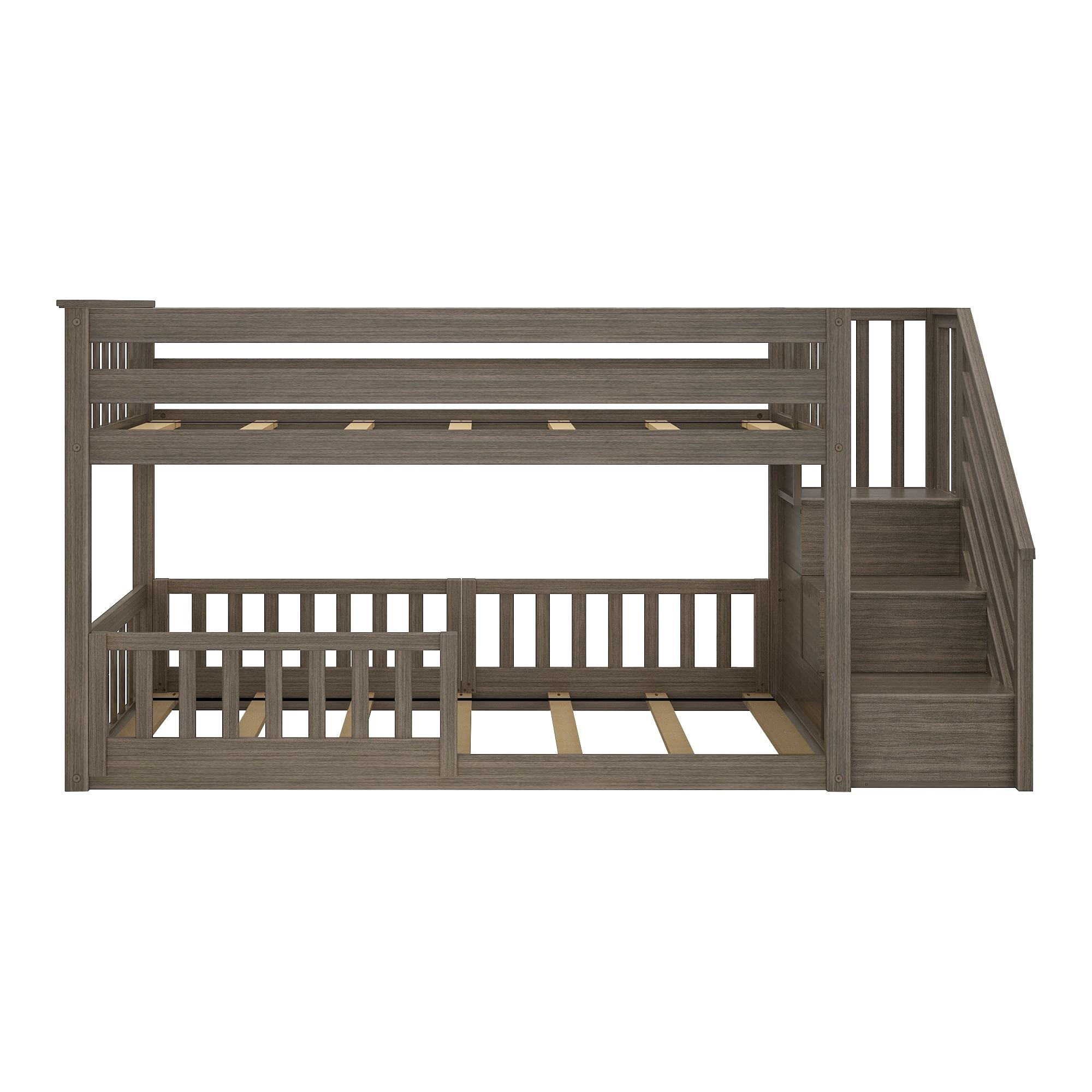 Max & Lily Low Bunk with Stairs and Three Guard Rails, Clay