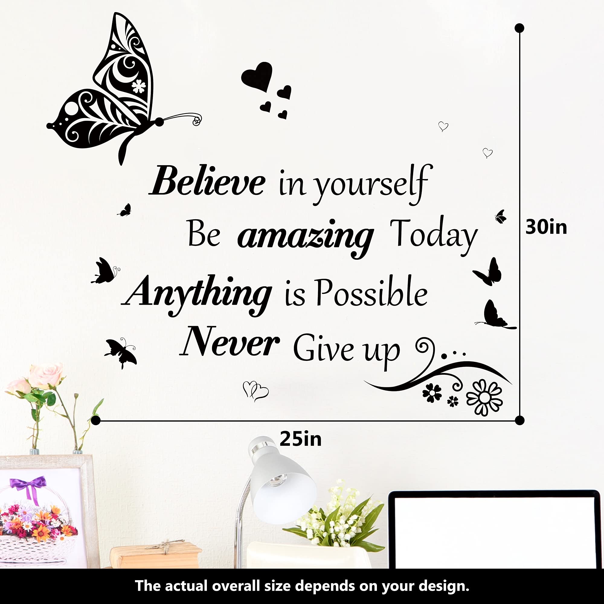 Inspirational Wall Stickers Quotes Letter Wall Art Stickers Motivational Removable Wall Decor Positive Word Butterfly decals Peel and Stick for Bedroom Living Room Hallways Family Office Classroom