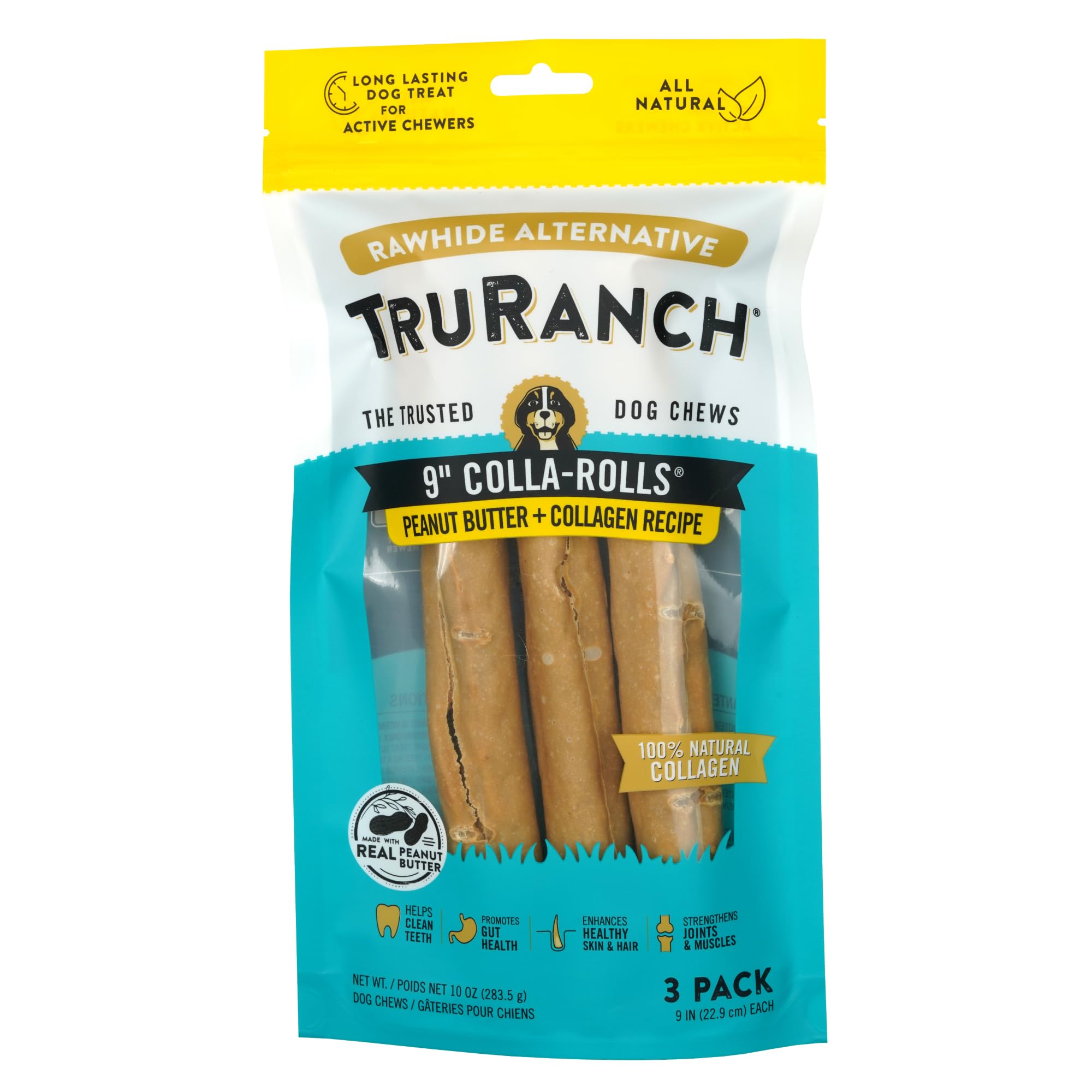 TRURANCH 9" Collagen Roll, Peanut Butter - 3 Pack